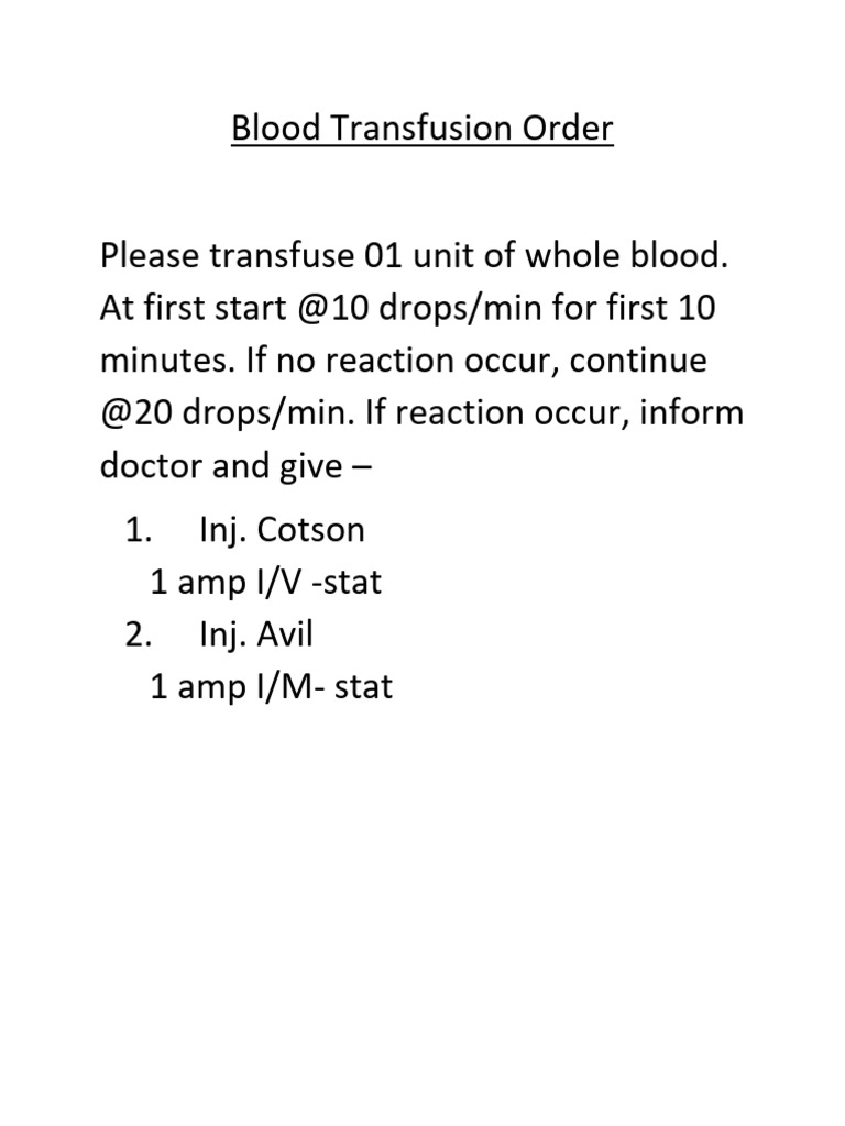 Blood Transfusion Order U | PDF