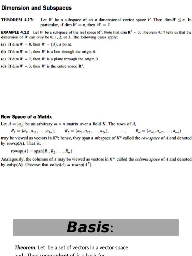 Row Col. Spaces + Basis For Subspace | PDF
