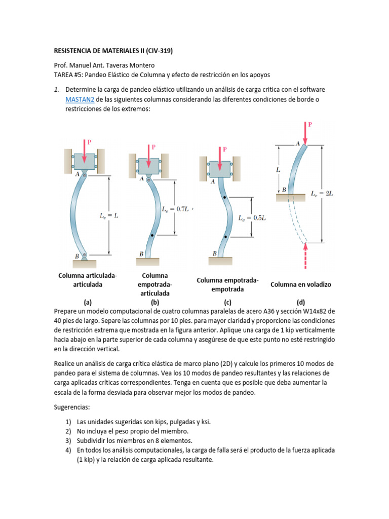 Resistencia de Materiales Ii-Tarea #5 | PDF | Pandeo | Columna