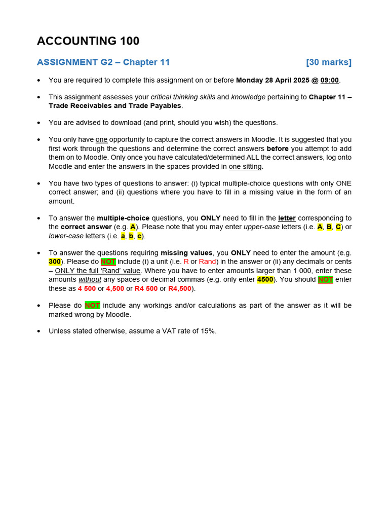 Accounting 100 Assignment G2 Overview | PDF | Accounts Payable | Debits ...