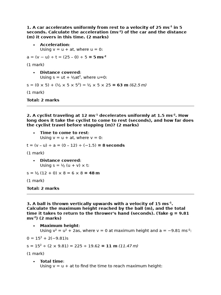 3.5 Extra Questions + Mark Scheme | PDF | Acceleration | Velocity