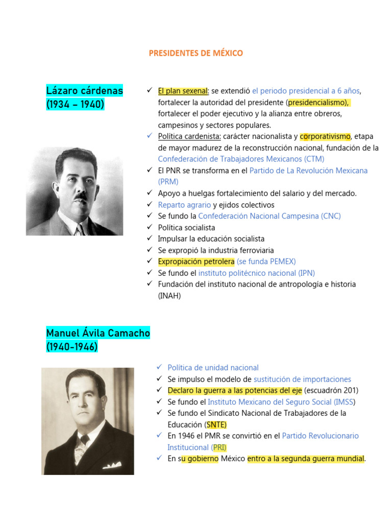 Línea del tiempo de presidentes en México | PDF | Politica de mexico ...