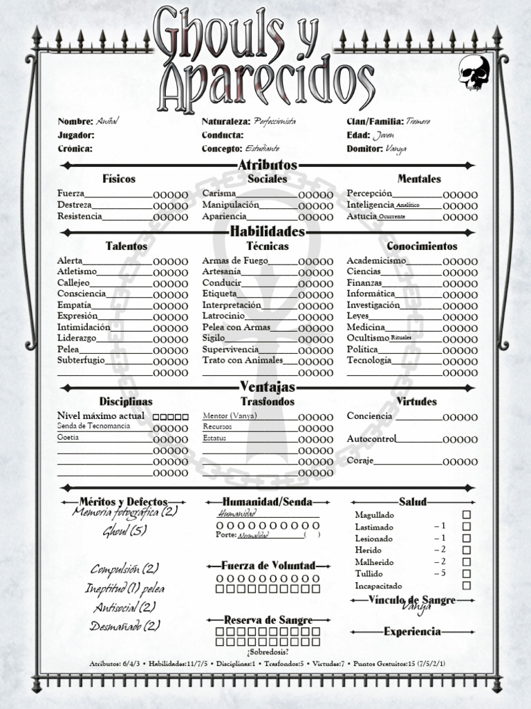 Ficha ghoul tremere Aníbal - copia | PDF