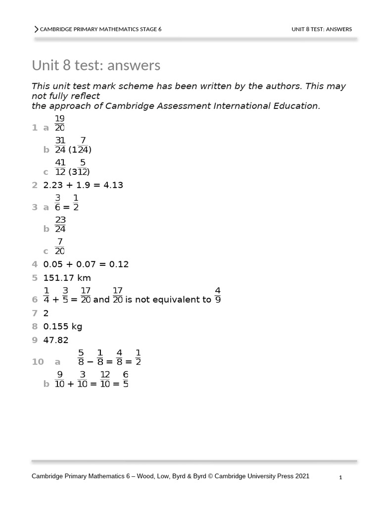 Stage 6 Unit 8 EofU Test Answers | PDF