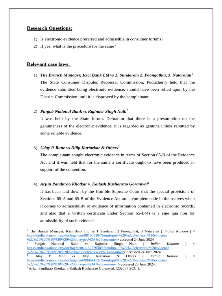 Admissibility of Electronic Evidence in Consumer Forums | PDF ...