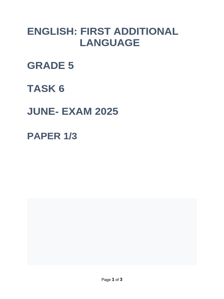 GR 5 English First Addiional Language Task 6 June Exam Oral | PDF ...
