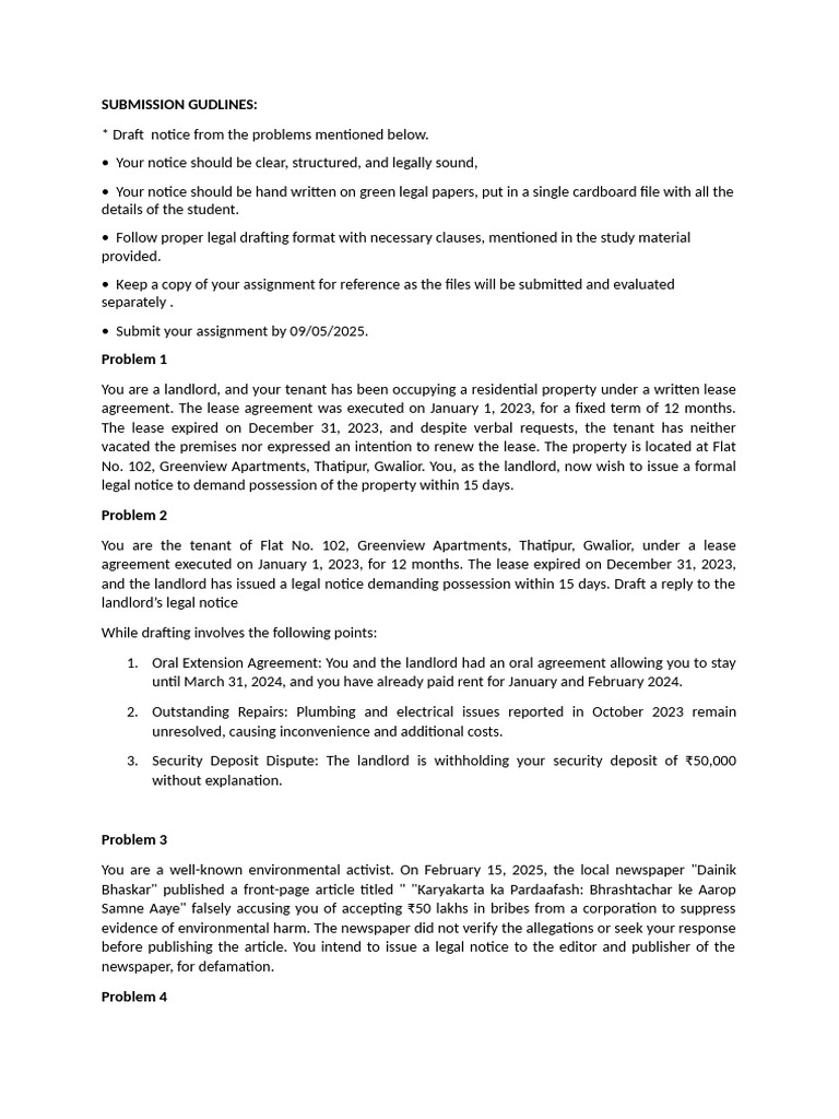 Legal Notice Drafting Guidelines | PDF | Lease | Leasehold Estate