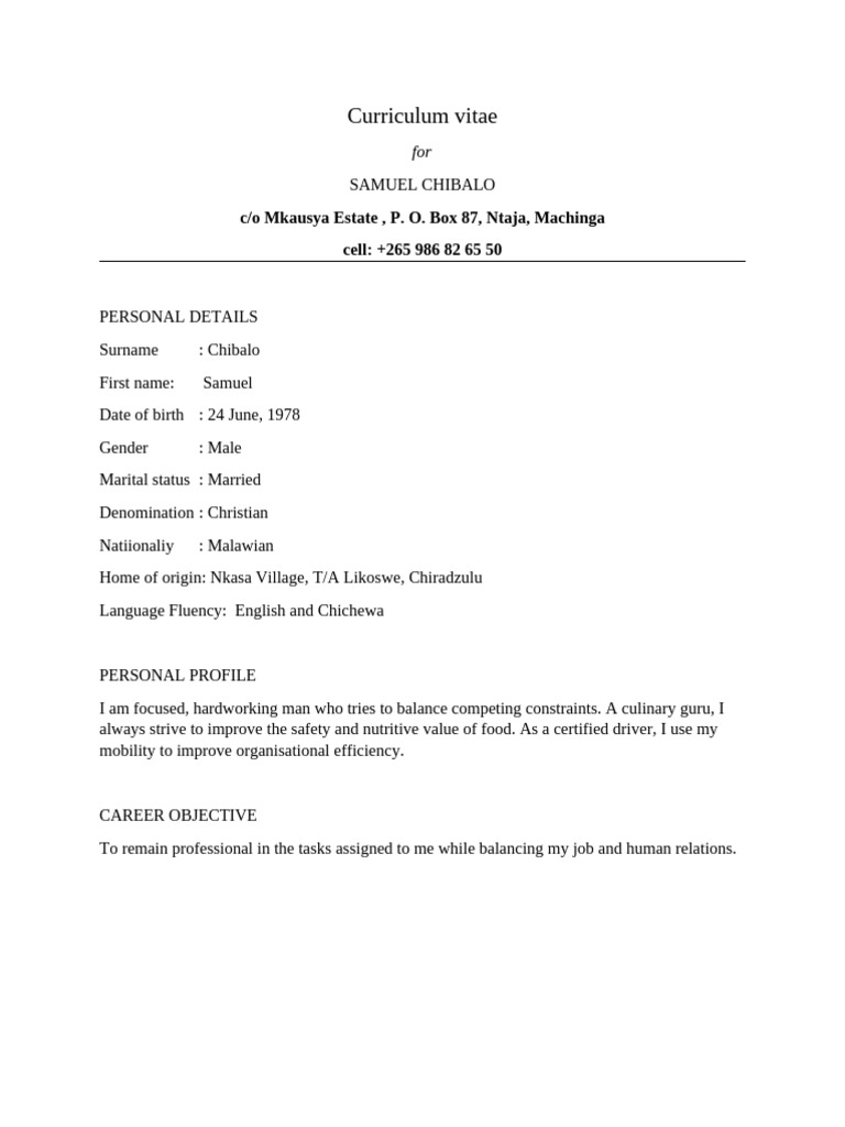 Curriculum Vitae - Chibalo | PDF
