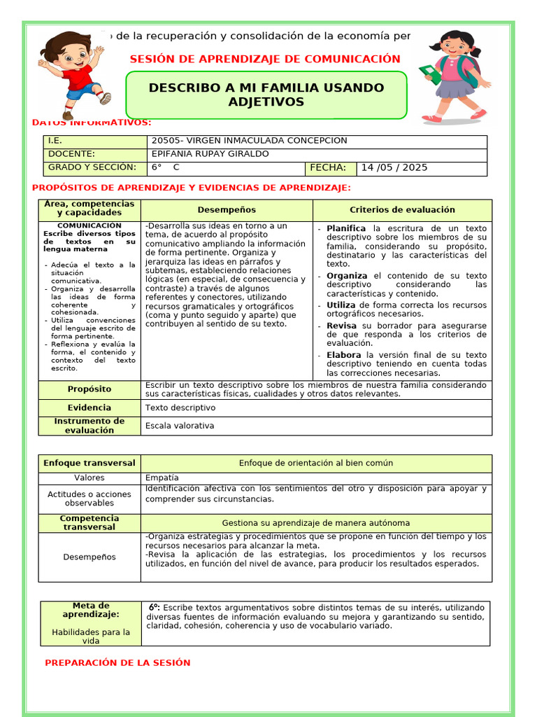 COM-14-05- DESCRIBO A MI FAMILIA USANDO ADJETIVOS | PDF | Aprendizaje