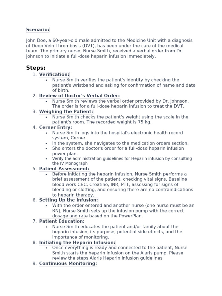 heparin infusion scenario | PDF | Intravenous Therapy | Thrombosis