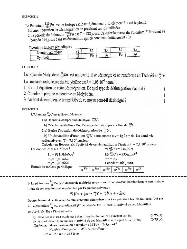 Fiche D'exercices de Physique Nucleaire. Prepa | PDF