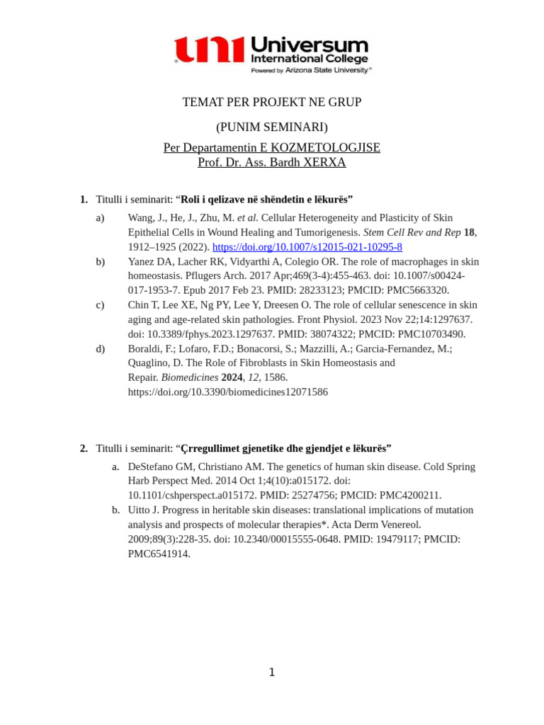 Temat Per Punim Seminari Ne GRUP (1) | PDF | Medicine | Biochemistry