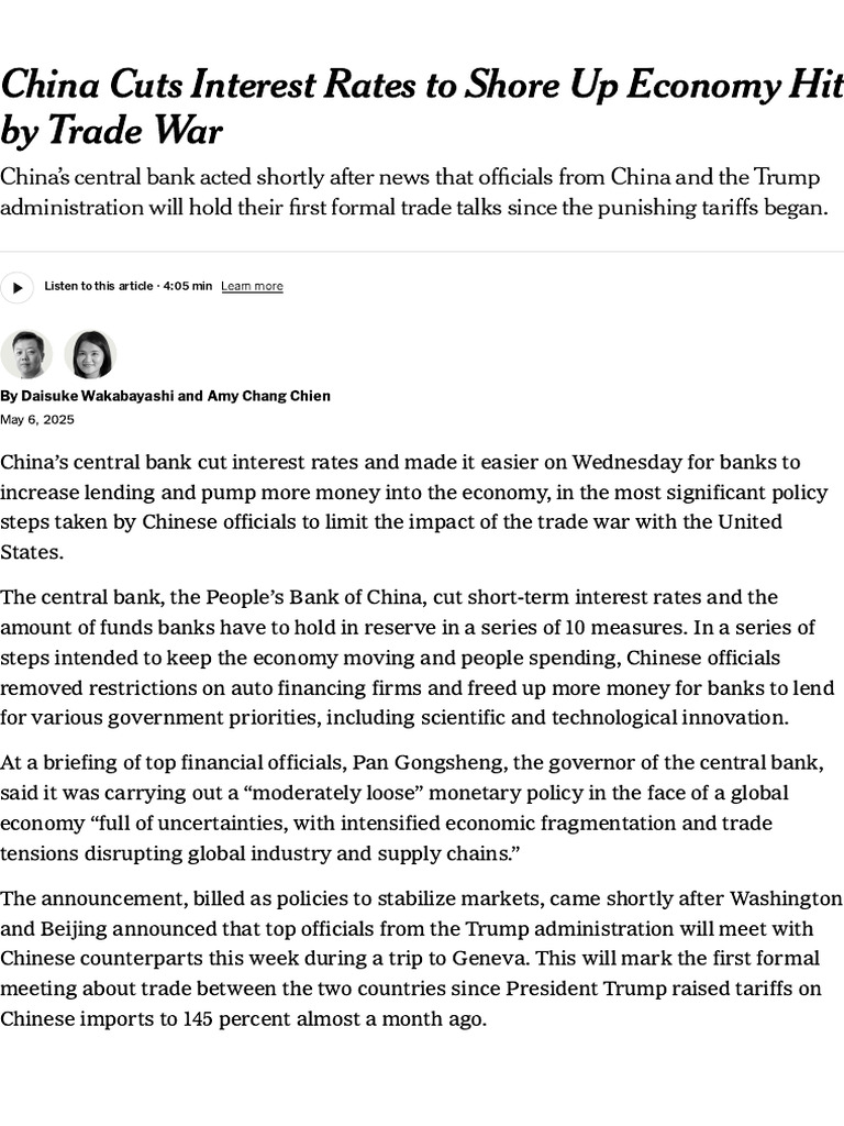 China Cuts Interest Rates To Shore Up Economy Hit | PDF