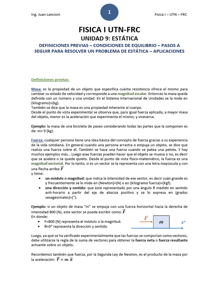 Estática: Definiciones y Equilibrio | PDF | Fuerza | Rotación