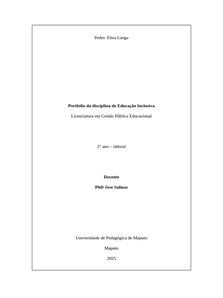 Portfolio de Educação Inclusiva - Pedro Langa | PDF