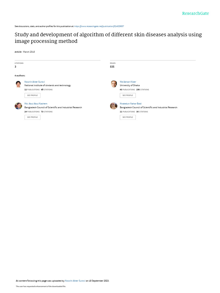 Study and Development of Algorithm of Different Skin Diseases Analysis ...