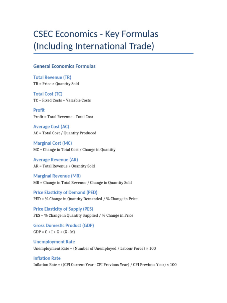 CSEC_Economics_Key_Formulas | PDF
