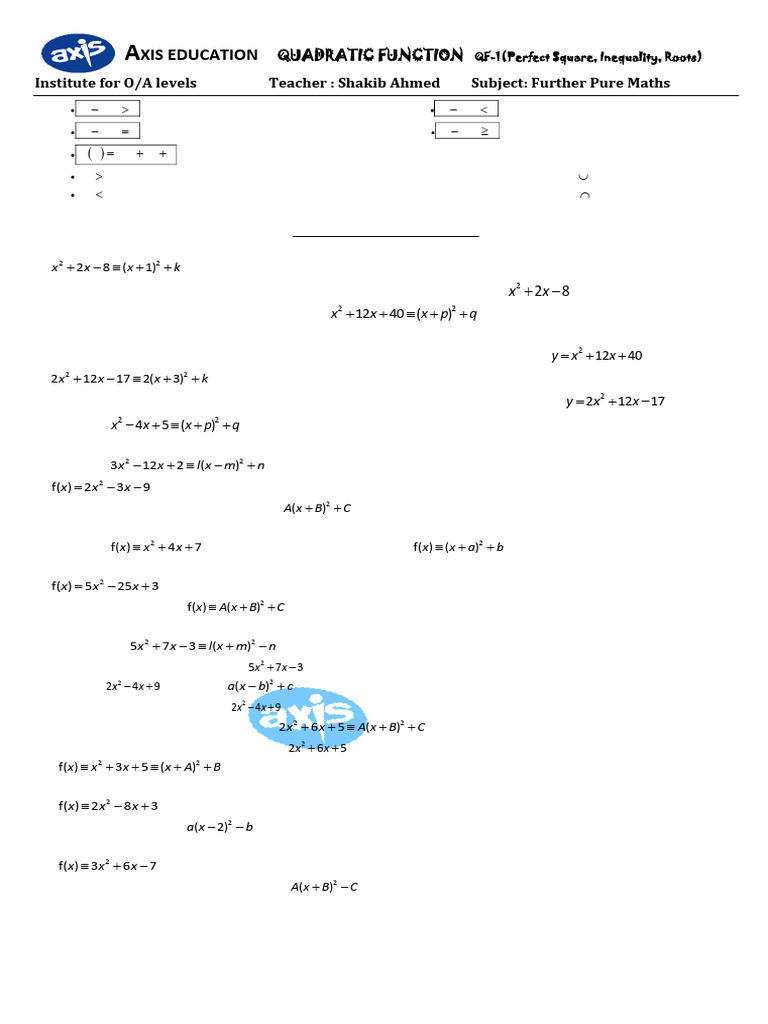 Quadratic Functions: Perfect Squares & Roots | PDF | Equations ...