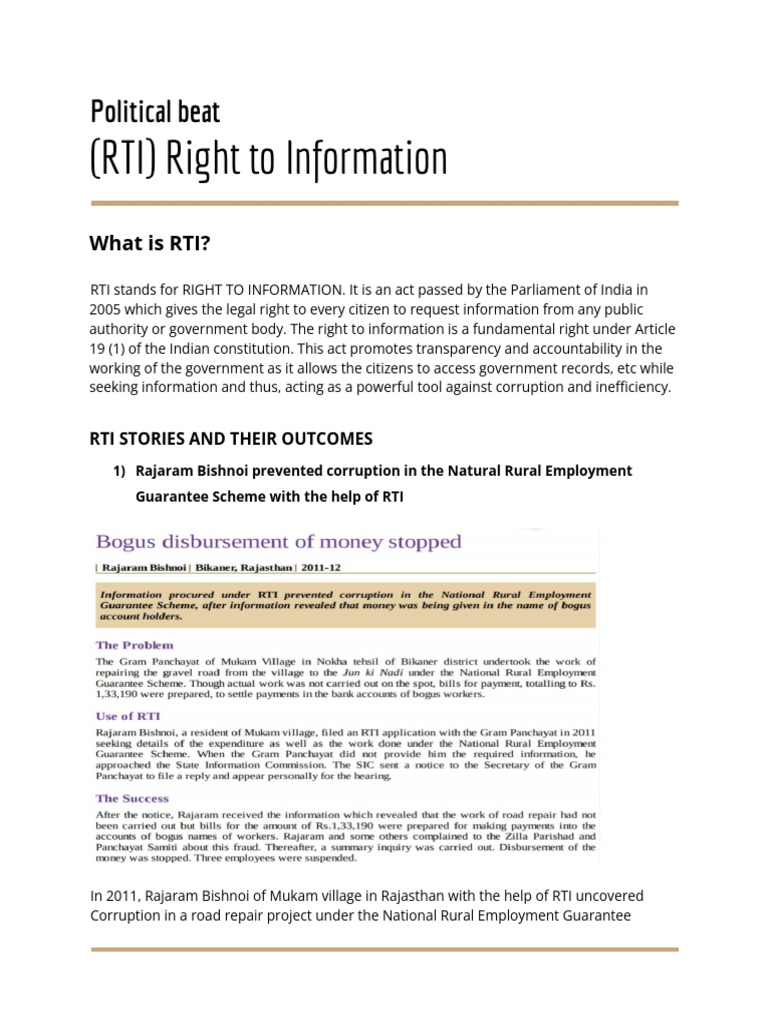 Right To Information (RTI) Stories | PDF | Justice | Crime & Violence