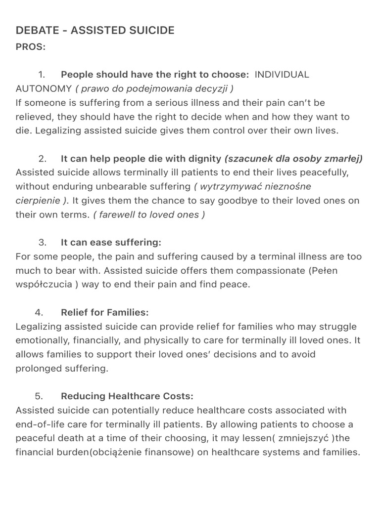 Debate - Assisted Suicide1 | PDF | Terminal Illness | Medicine