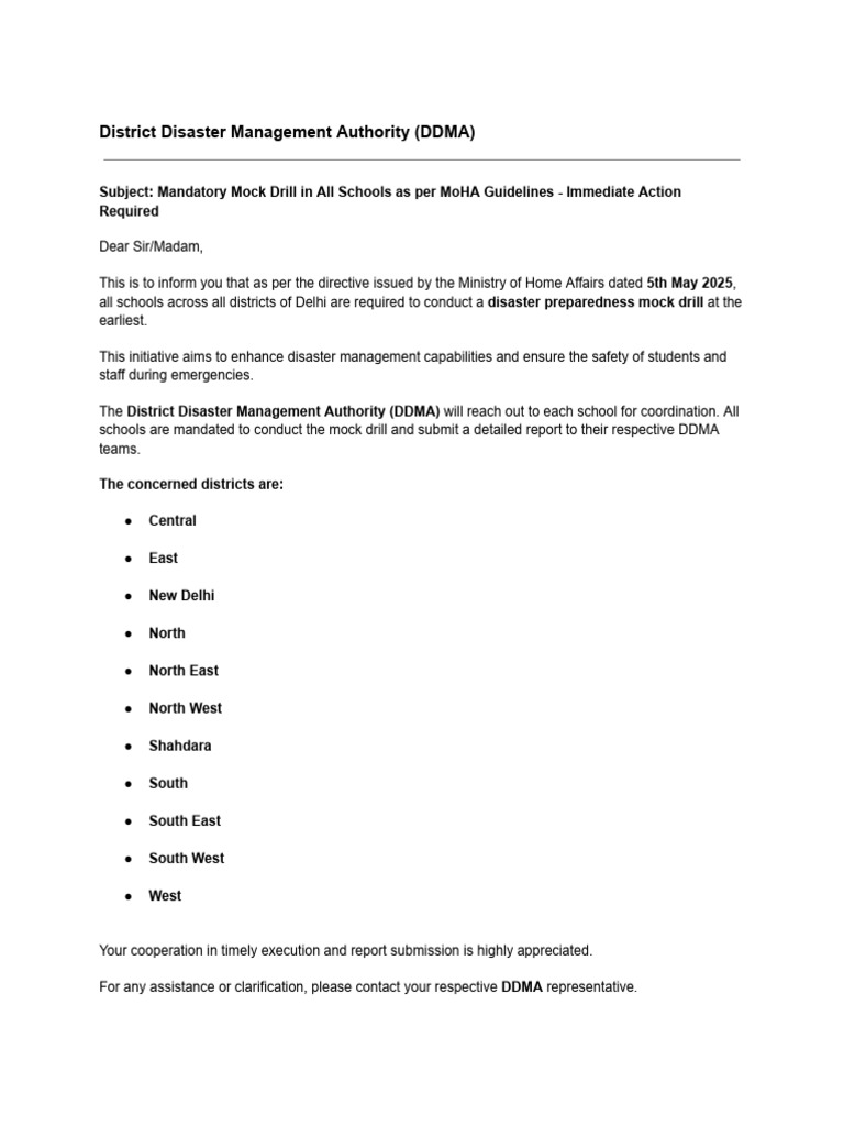 Procedure Of Civil defence mock drill -DDMA(District Disaster ...
