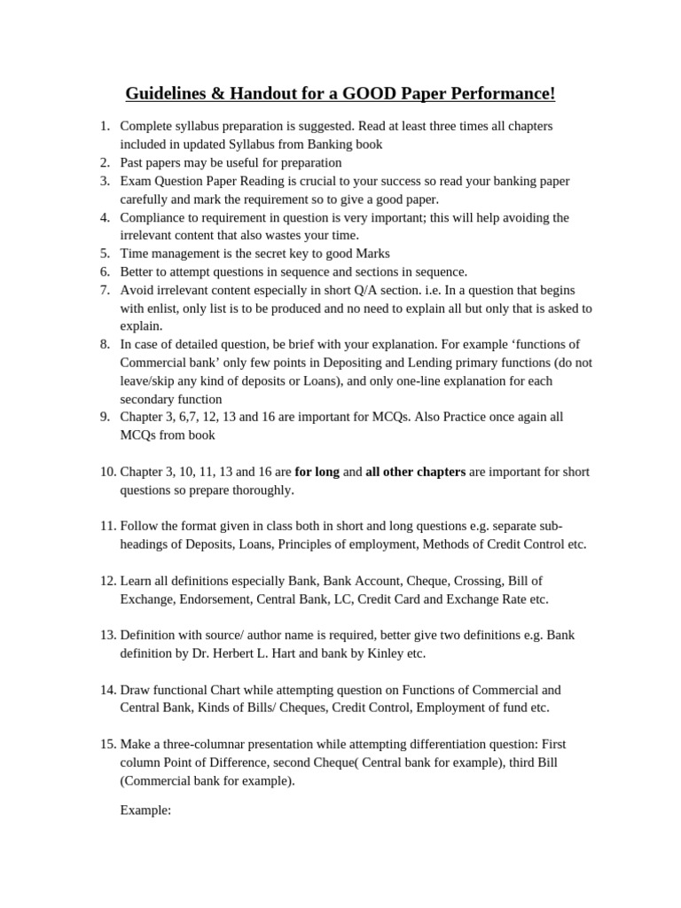 Guidelines For A GOOD Preliminary Paper Performance | PDF | Banks | Cheque
