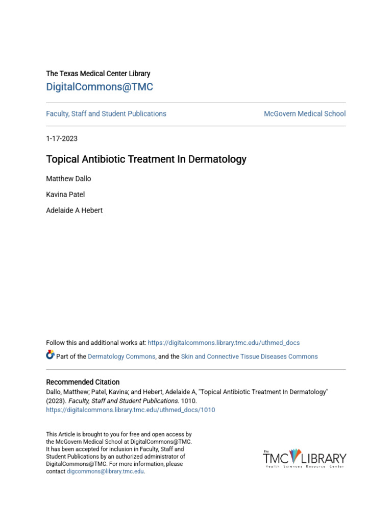 Topical Antibiotic Treatment in Dermatology | PDF | Antimicrobial ...