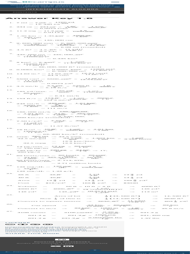 Intermediate Algebra Answer Key | PDF