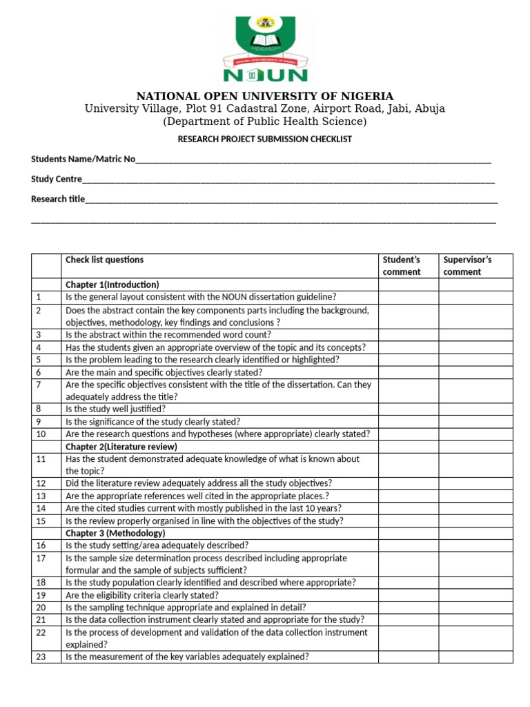 Public Health Dissertation Submission Checklist | PDF | Statistics ...