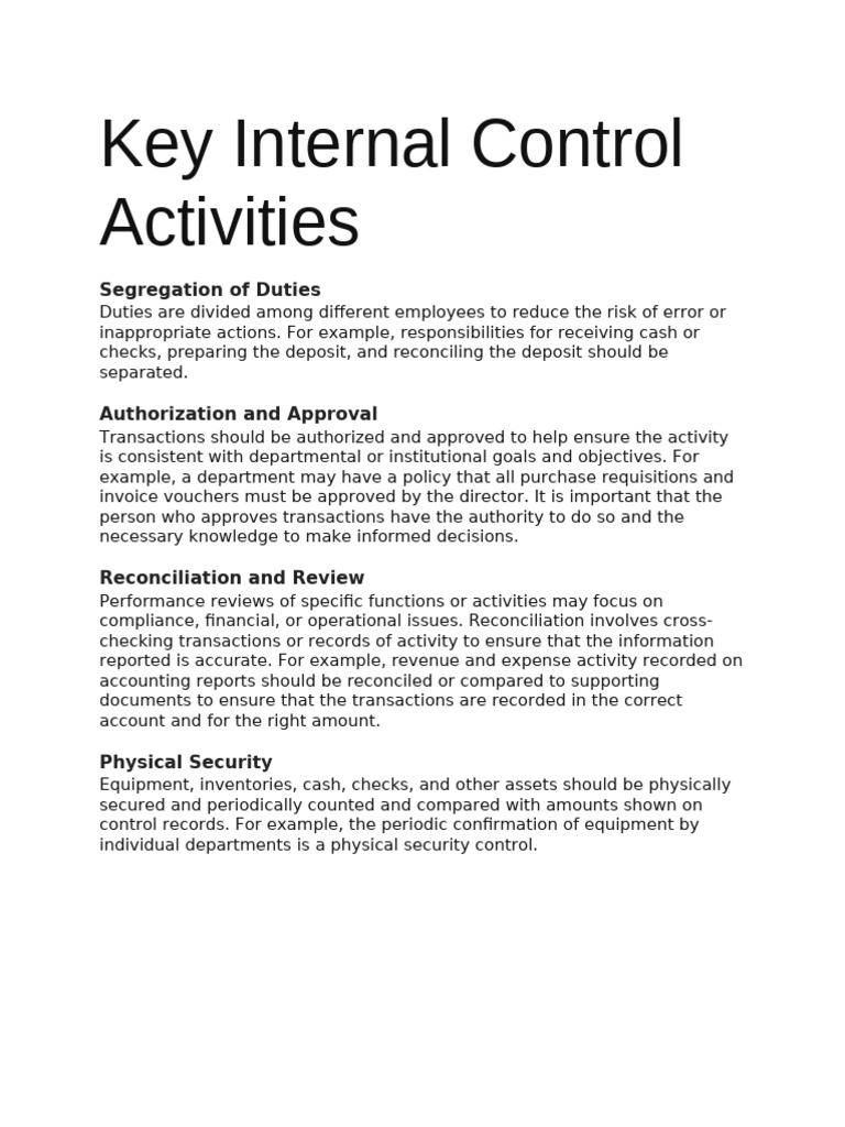 Essential Internal Control Activities | PDF