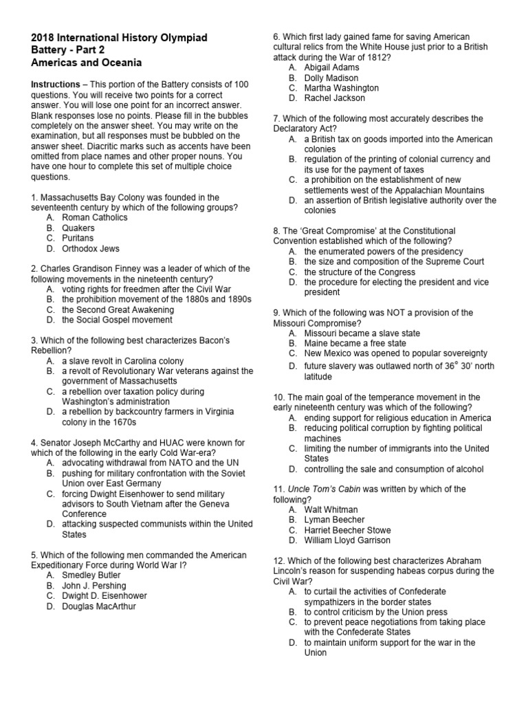 2018 International History Olympiad Battery Exam Part 2 | PDF | Hawaii ...
