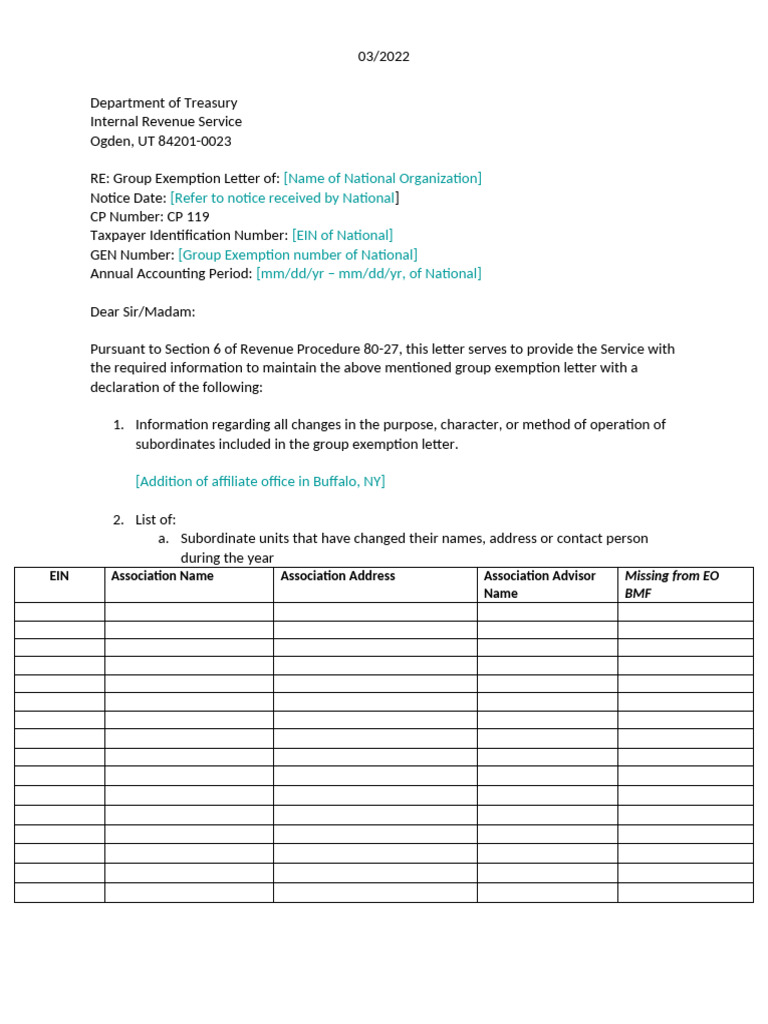 IRS Annual Group Exemption Update Letter | PDF | Internal Revenue ...
