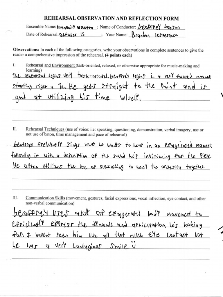 Rehearsal Observation and Reflection Form | PDF