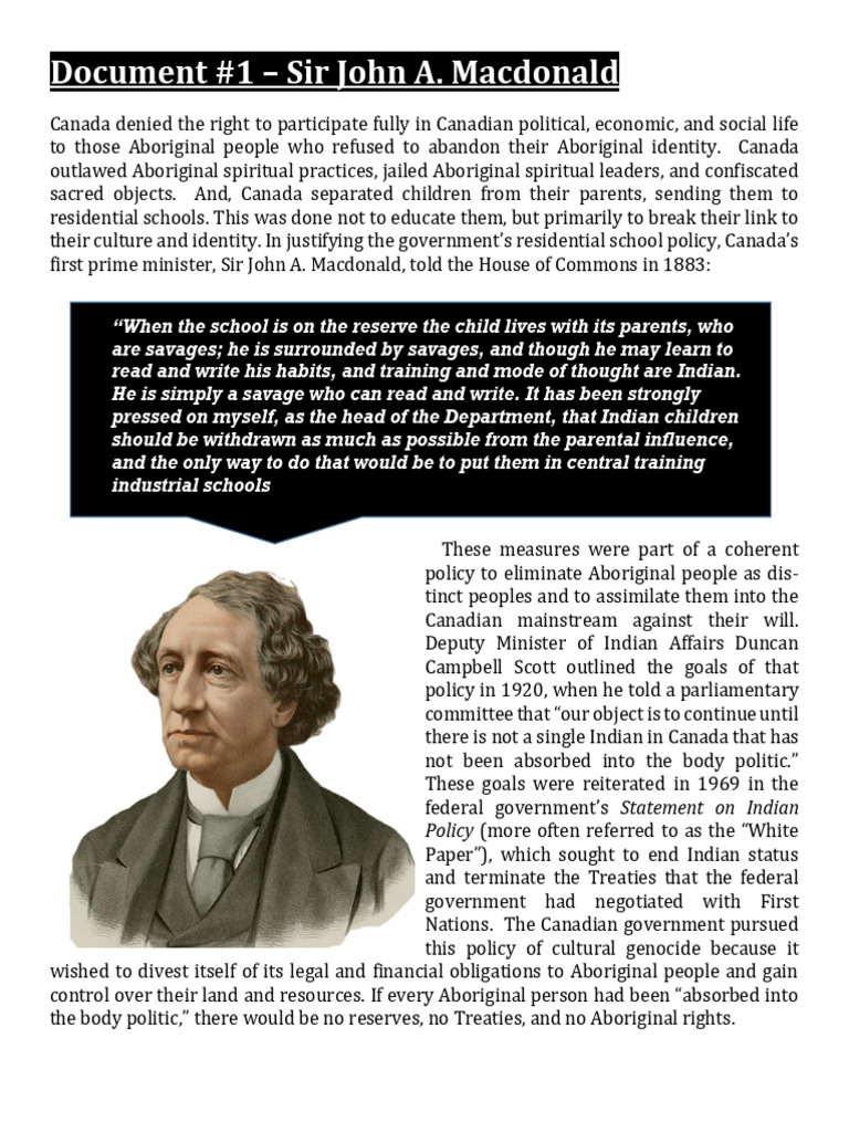 Sir John A. Macdonald's Assimilation Policies | PDF