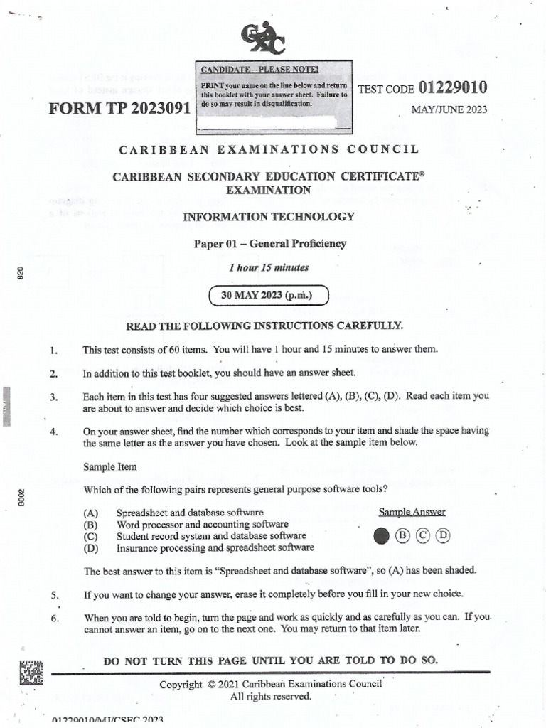 Csec It May-June 2023 p1 | PDF