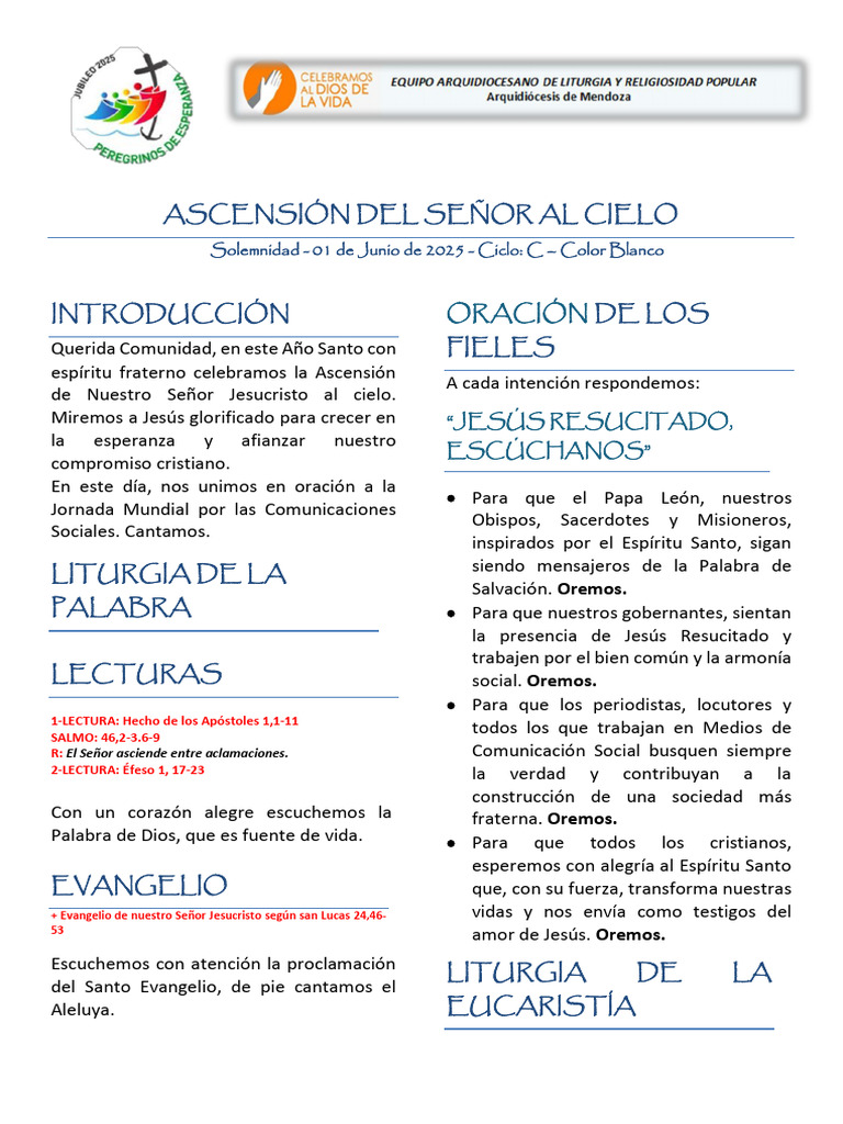 Ascensión Del Señor 2025 Misa Y Liturgia Pdf Eucaristía
