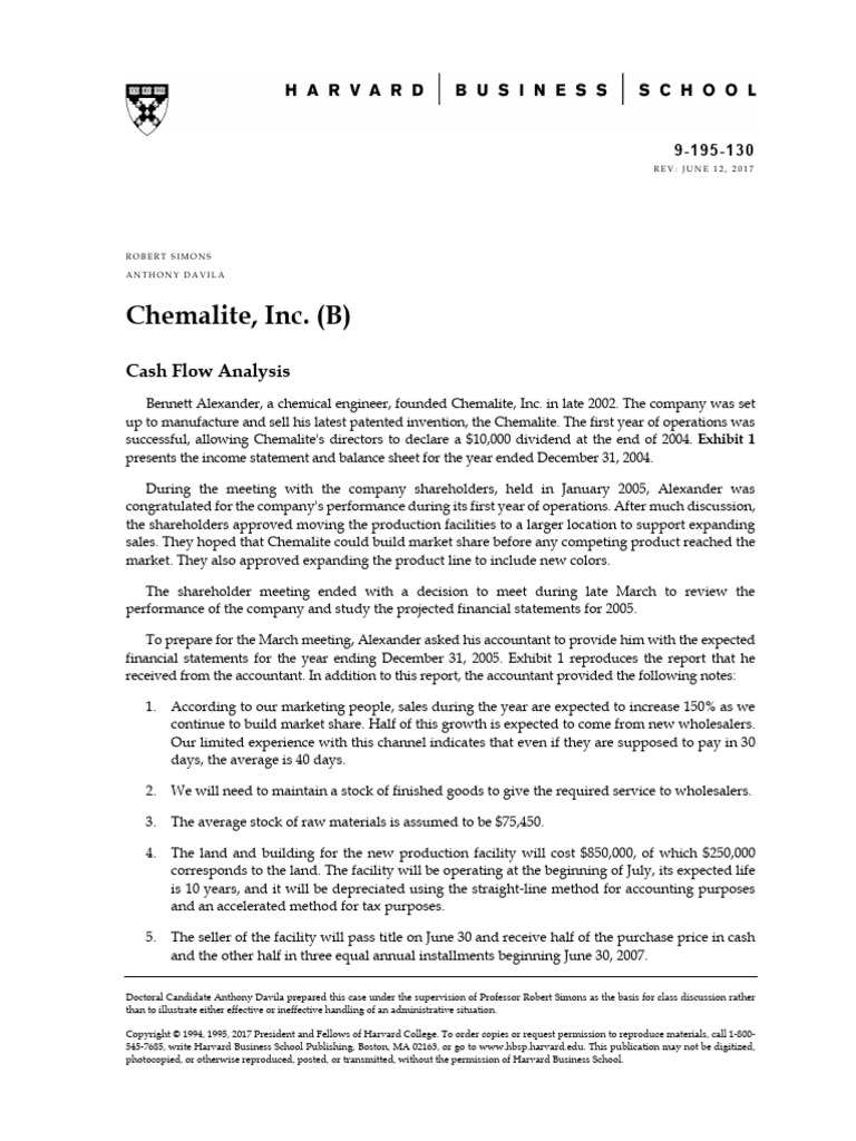 Chemalite Inc (B) Cash Flow Analysis | PDF | Dividend | Cash Flow Statement