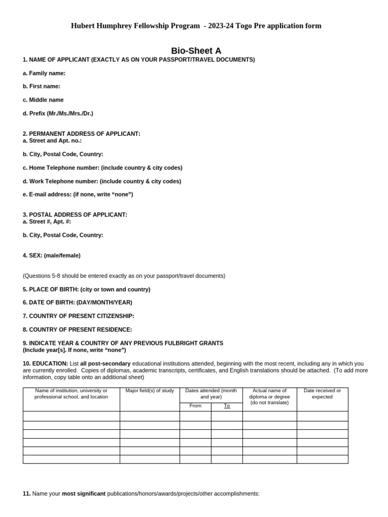 HHH Pre Application Form 2023 2024 | PDF