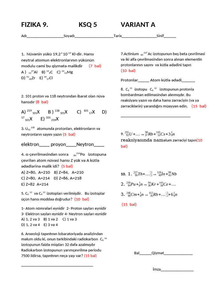Fizika 9 KSQ 5 Atom Fizikası | PDF