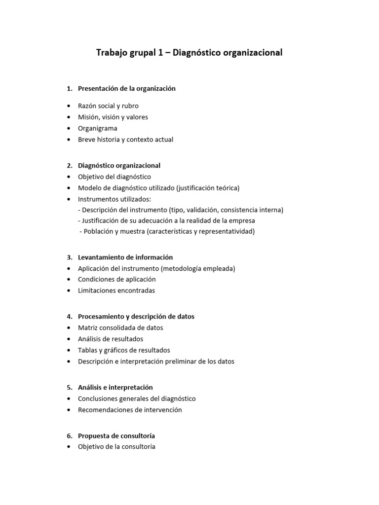 Esquema de Diagnóstico Organizacional - Trabajo Grupal 1 | PDF