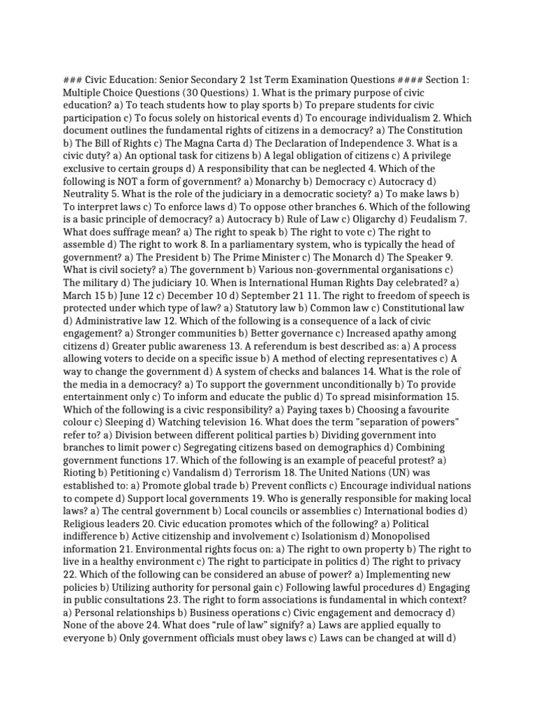 Lesson Plan For Civic Education Senior Secondary 2 Title 1st Term ...