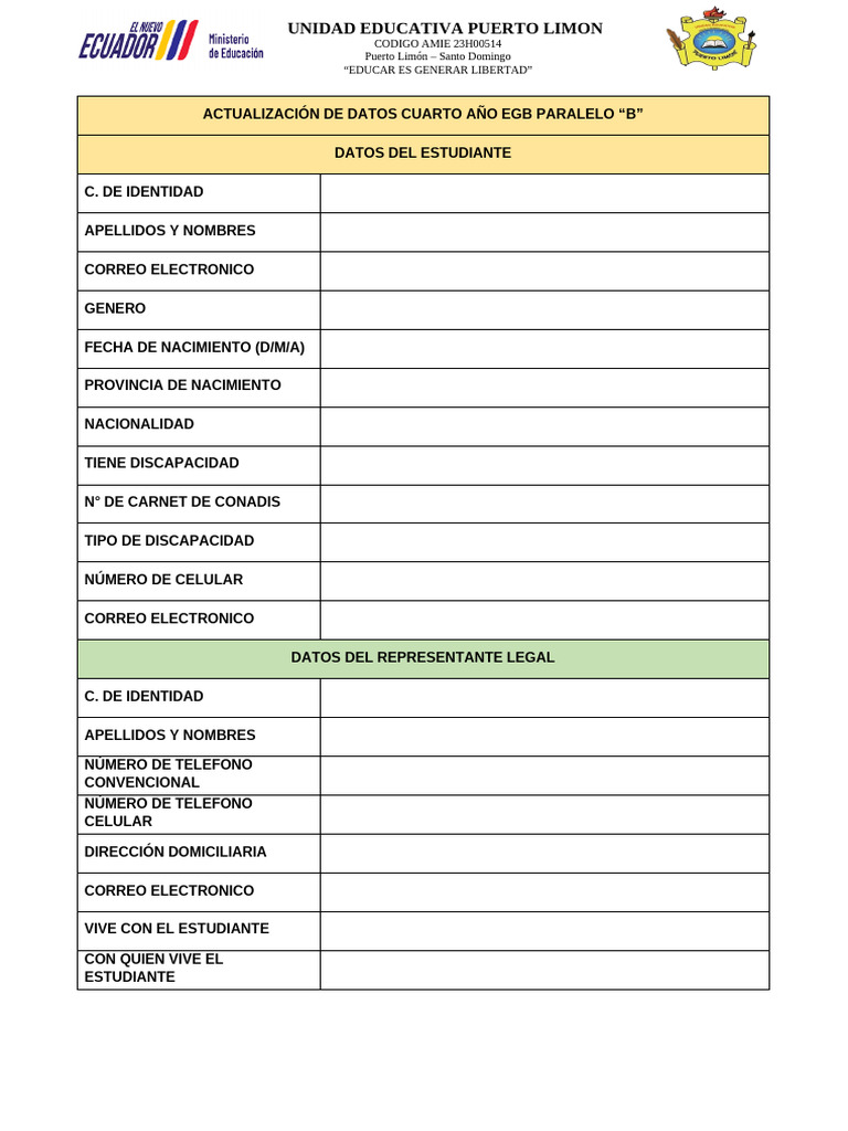 37 - Formato Datos Generales Del Estudiante Uepl 2024-2025 | PDF