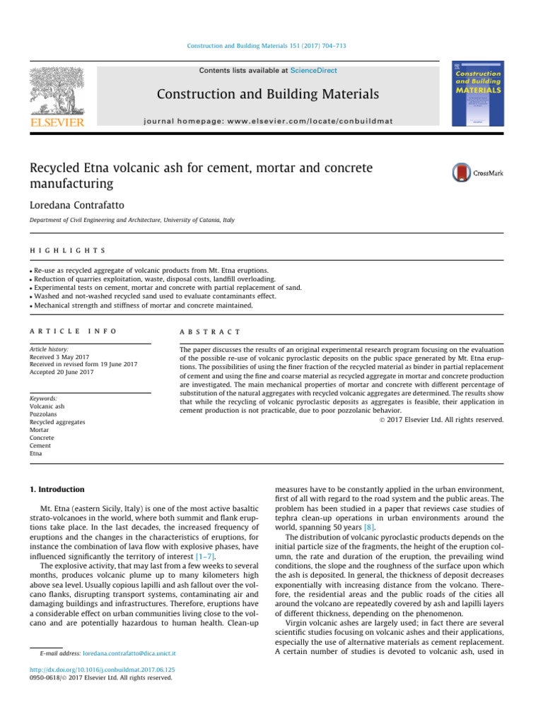 Recycled Etna Volcanic Ash For Cement, Mortar and Concrete ...