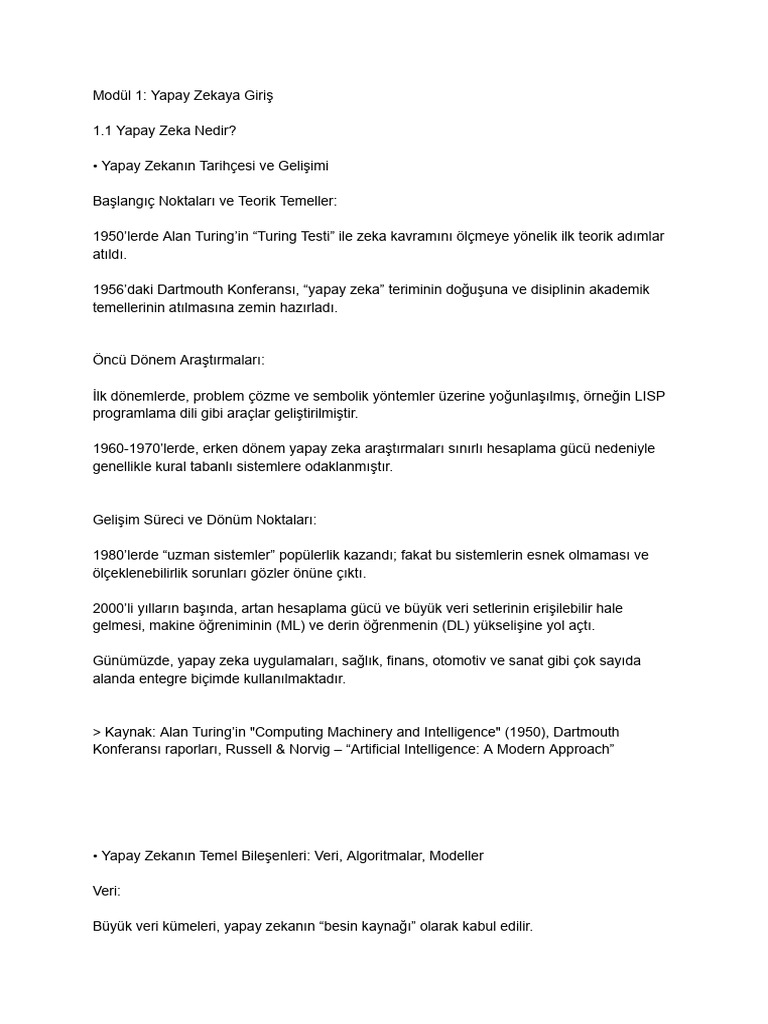 Modül 1 - Yapay Zekaya Giriş | PDF