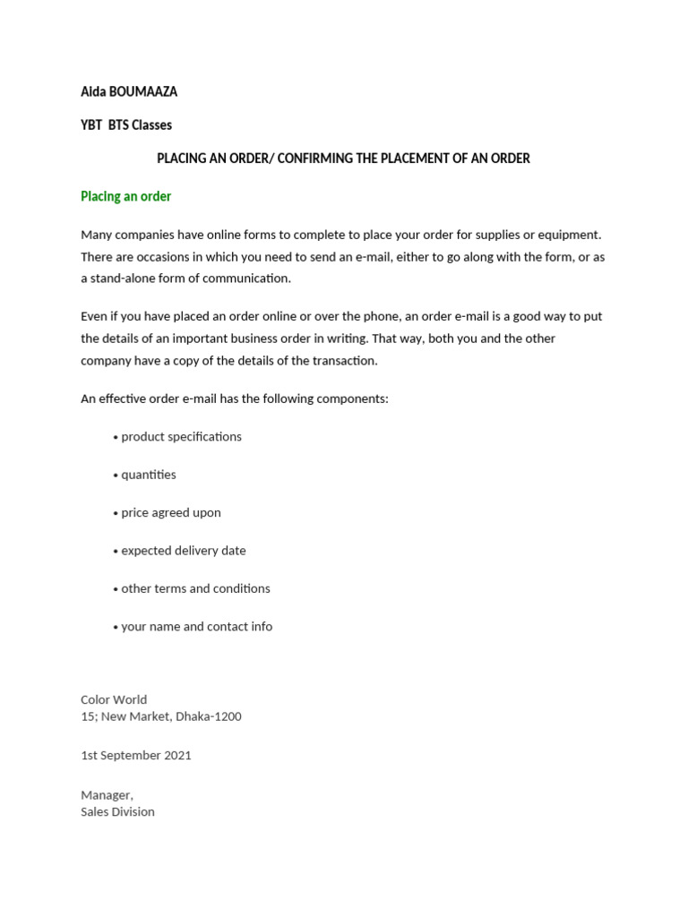 Order Placement and Acknowledgment Guide | PDF | Business