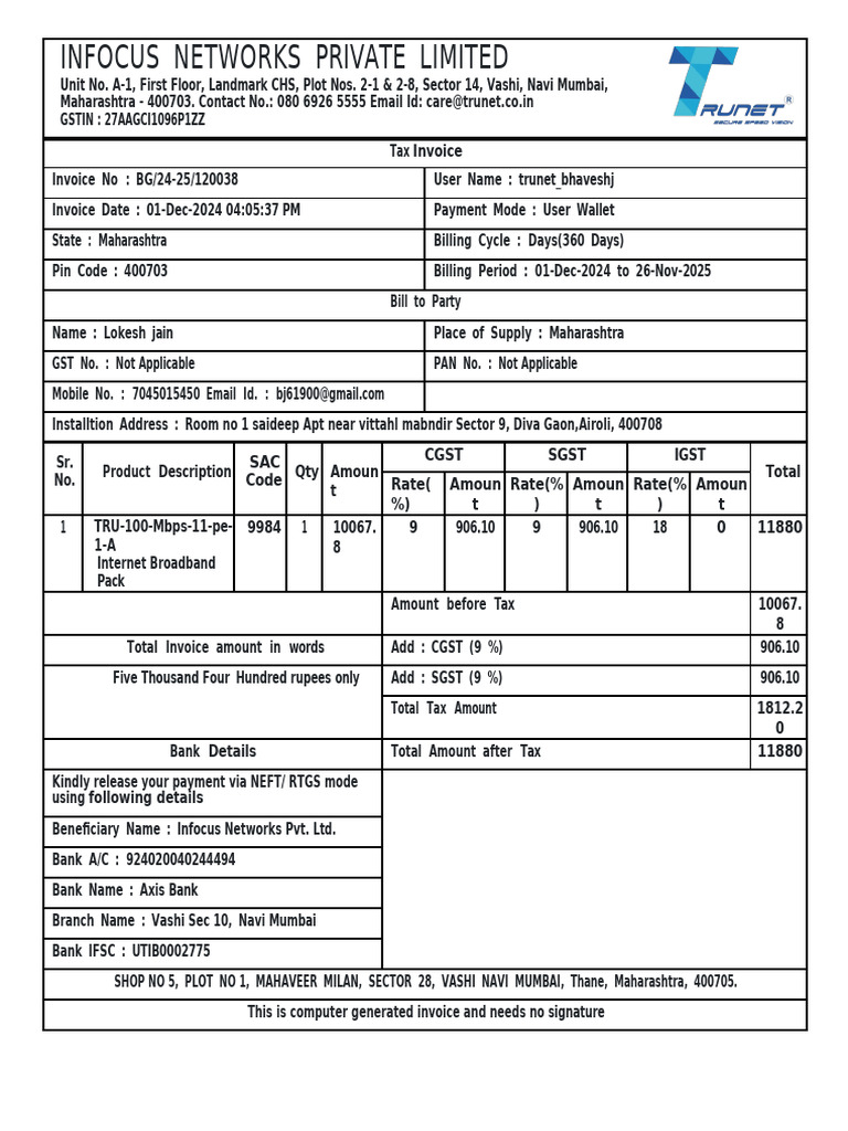 Trunet Bhaveshj BG 24-25 120038 | PDF | Payments