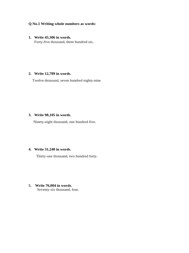 Worksheet 1 Whole Numbers | PDF