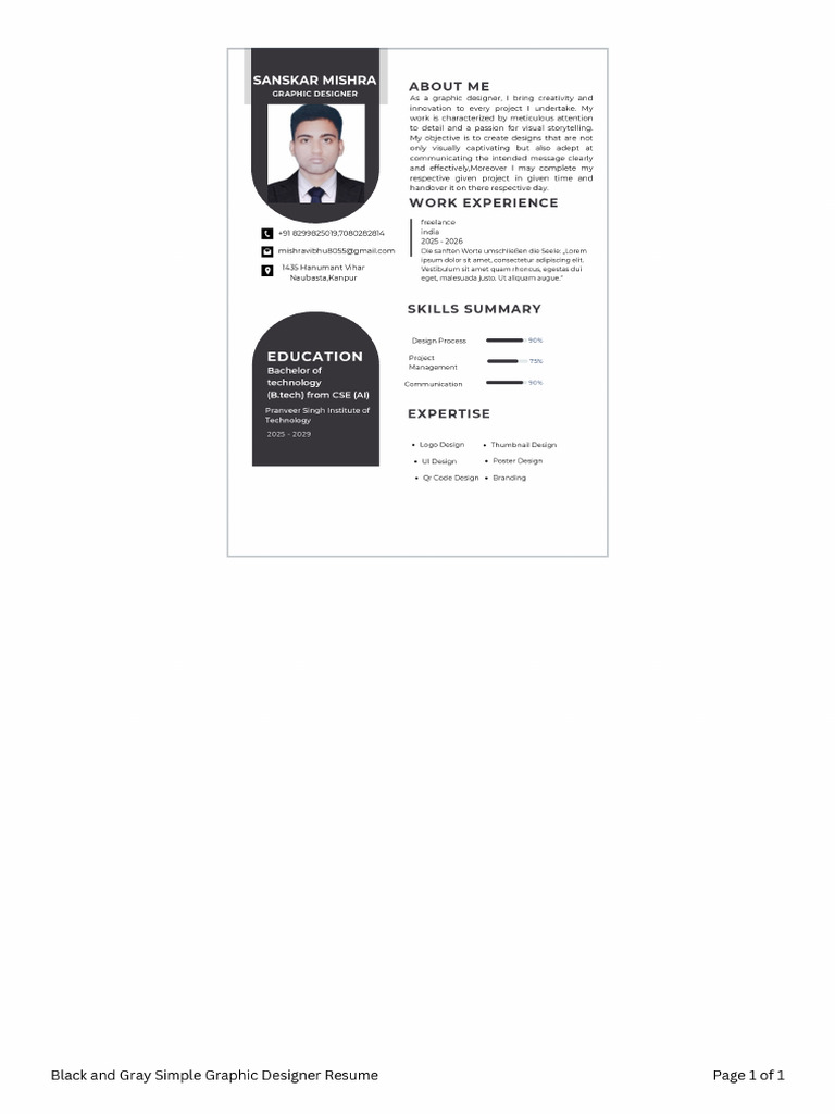 Sanskar Mishra Graphic Designer Resume | PDF