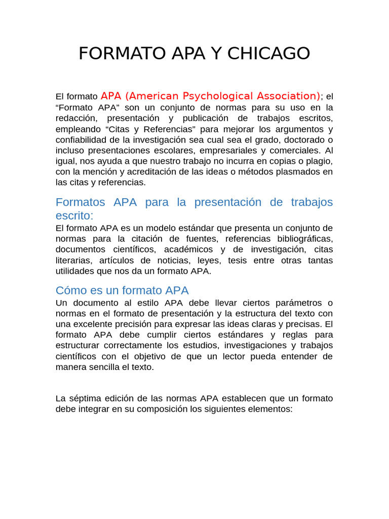 FORMATO APA Y CHICAGO 4to Año | PDF | Bibliografía | Estilo apa