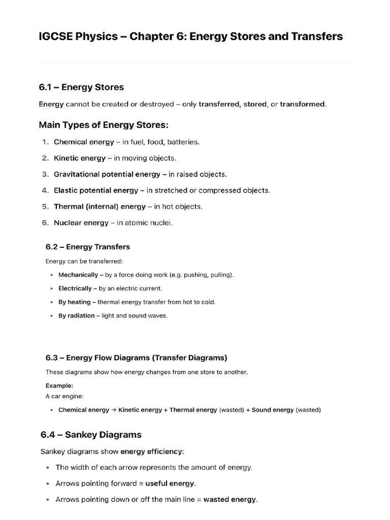 Chapter 6 Energy Store and Transfer | PDF